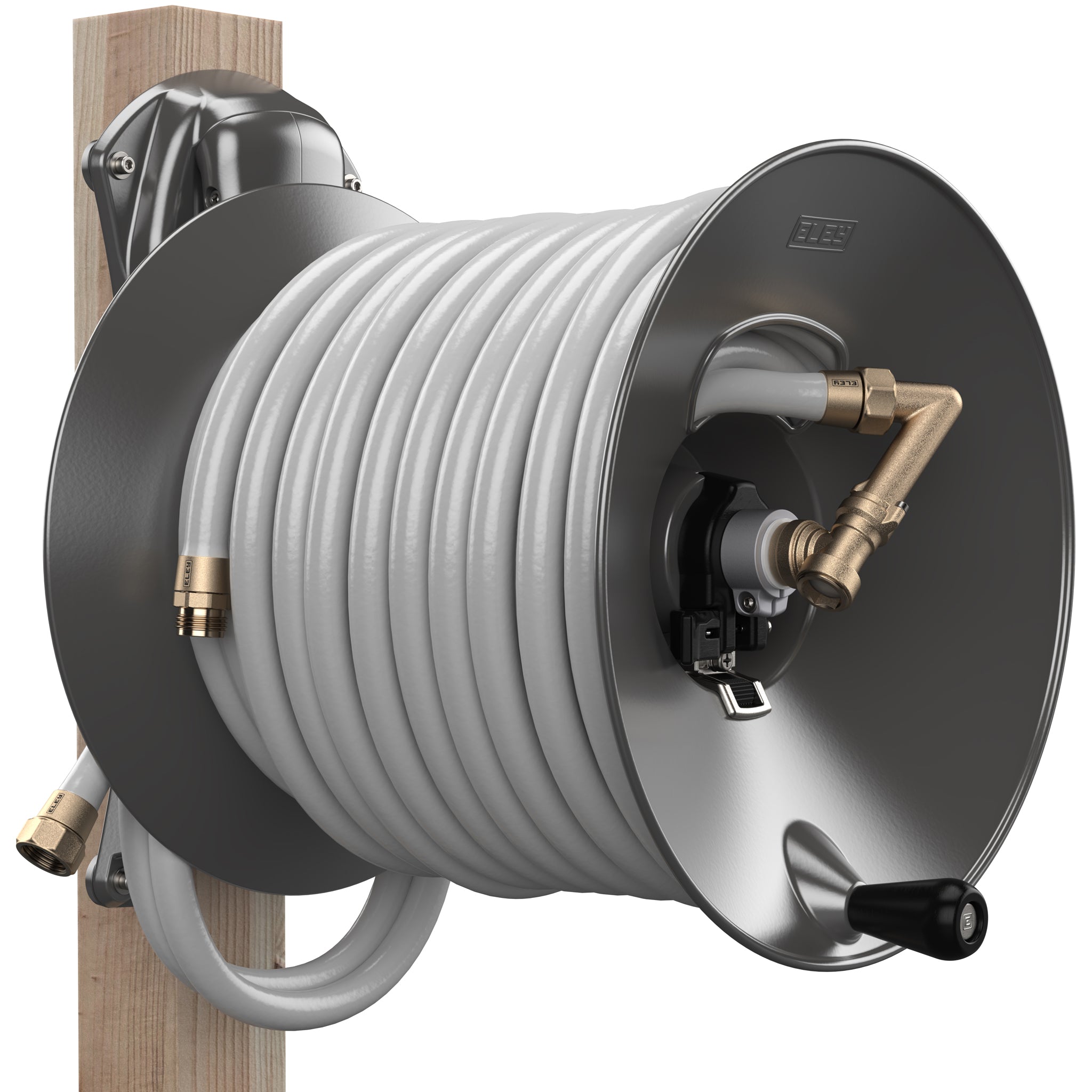 Wood Post Mount Garden Hose Reel | ELEY Hose Reels